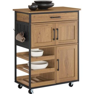 SoBuy Sobuy - Desserte de cuisine &agrave; roulettes avec plan de travail - Tiroir, range-bouteilles, crochets - Vintage marron 67x88x37cm - FKW134N