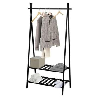 MSV Kleiderst&auml;nder aus Bambus, mit zwei Regalen, Bambus, Schwarz