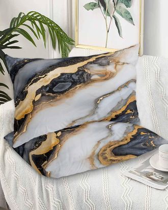 Generic 2er Set Moderne Kopfkissenbezug Schwarzer Goldener Marmor Moderne Tinte gemalt abstrakt Premium Kissenbezug 40X60cm Throw Kissenbezüge, Wohnzimmer, Sc