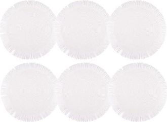 cofan Set mit 6 Untersetzern, rund, Farbe: Beige, Wei&szlig; oder Grau, Durchmesser: 38 cm, mit dekorativen Fransen (wei&szlig;)