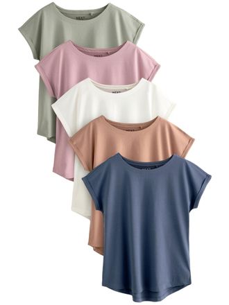 Next Damen 5er-Pack T-Shirts mit Fl&uuml;gel&auml;rmeln Ecru/Taupe/Brown/Blue/Yellow XL