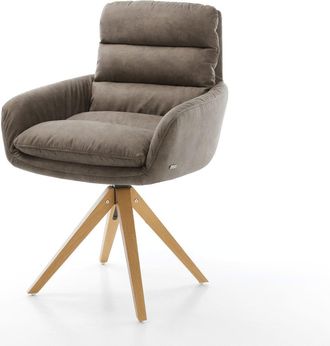 DELIFE Esszimmerstuhl Abelia-Flex mit Armlehnen Mikrofaser Taupe Vintage Holzgestell kantig Natur, Esszimmerst&uuml;hle