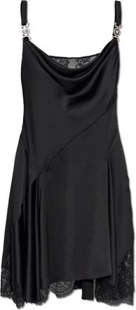 Versace Femme, Robes, Noir, Taille: 36 FR Mini-robe en satin &agrave; garniture de dentelle