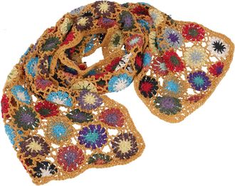 Guru Shop H&auml;kelschal mit Bunten Bl&uuml;mchen, Boho Schal - Rostorange, Damen, Baumwolle
