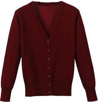 Generic Cardigan court noir en jersey pour femme, manteau de printemps, pull tricot&eacute; mode cor&eacute;enne, bordeaux, Taille 3XL