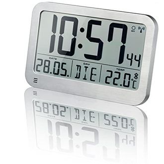 Bresser MyTime MC Horloge Murale numérique LCD avec thermomètre Argenté 225 x 150 mm