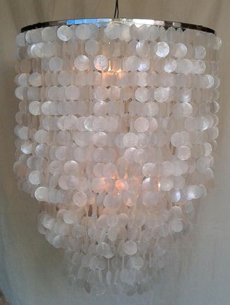 Guru Shop Deckenlampe/Deckenleuchte, Muschelleuchte aus Hunderten Capiz, Perlmutt Pl&auml;ttchen - Modell Salome Chrome, 100x80x80 cm