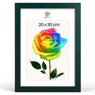 MG Design Bilderrahmen 20 x 30 cm - Fotorahmen mit Gr&uuml;n Holzrahmen (Echtholz) und bruchsicherem Acrylglas, Hoch & Quer zum Aufh&auml;ngen, zum Aufstellen
