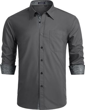 Hisdern Hemden Herren Business Hemd Oberhemd Freizeithemd Herren Langarm Herrenhemden Regular Fit Hemden Formal Businesshemden Für Party Hochzeit Freizeit,Gra