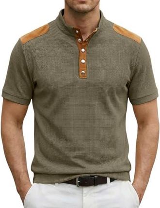Generic Polo pour homme, t-shirt de sport patchwork de couleur contrast&eacute;e &agrave; manches courtes et col &agrave; revers boutonn&eacute; chemise de bureau formelle intelligente b