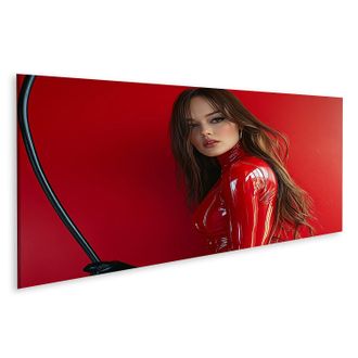 Islandburner Bild auf Leinwand Frau in rotem Latex auf rotem Hintergrund f&uuml;r Schlafzimmer Kunstliebhaber Kunstgalerie Bilder Wandbilder Poster