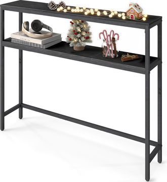 Vasagle Konsolentisch, schmaler Sofatisch mit 2 Ablagen, 20 x 100 x 80 cm, Flurtisch, 2 Ebenen, f&uuml;r Flur, Wohnzimmer, Schlafzimmer, anthrazitgrau-tintenschwar