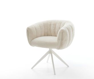 DELIFE Drehstuhl Jada-Flex Pl&uuml;sch Creme-Wei&szlig; Kreuzgestell breit Wei&szlig; 360&deg; drehbar Wippfunktion Taschenfederkern, Esszimmerst&uuml;hle