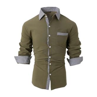 Generic Chemise pied-de-poule pour homme, coupe ajust&eacute;e, couleur contrast&eacute;e, chemise pied-de-poule tendance, &eacute;l&eacute;gante, chemises d&eacute;contract&eacute;es &agrave; manches longue