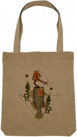 Fabulous Sac Shopping Tote Bag Aspect Lin - H&eacute;ron cach&eacute; dans un Poisson Collage Art Surr&eacute;alisme - Sac de Courses Toile Epaisse 360g Beige Naturel Cabas Port&eacute; E