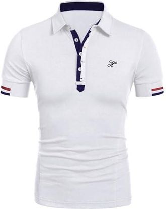 Coofandy Polo pour Homme Polo Classique T-Shirt à Manches Courtes Polos Chemise brodée Chemises légères pour Hommes Chemises Alpha (Blanc L)