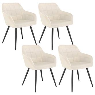 Woltu 4 X Chaises de Cuisine Confortable,Chaises de Salle à Manger Fait de Velours et métal,Crème Blanc BH93cm-4