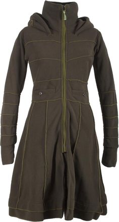 vishes Langer Fleecemantel mit Kapuze & Stehkragen in Olive | Gr&ouml;&szlig;e 3XL (48-50) | Handgefertigt aus 100% Polyester | Ideal f&uuml;r Herbst & Winter | Nachhaltige 