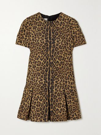 Valentino Garavani Mini-robe En Laine Et Soie M&eacute;lang&eacute;es &Agrave; Imprim&eacute; L&eacute;opard Et &Agrave; Plis - Marron