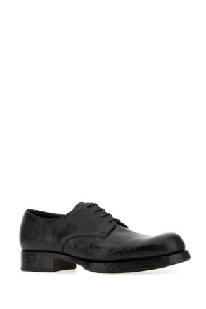 Prada Mens Black Leather Lace-Up Shoes Calfskin Loafers
