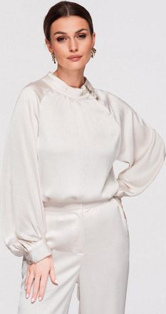 Ombre Langarmbluse Langarmbluse Damen Elegant Loose Fit Off white L (kein Set, 1-tlg) Satinoberfl&auml;che, dekorative Kn&ouml;pfe