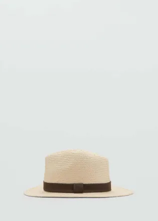 Mango Chapeau fibre naturelle naud &eacute;cru - Homme - Taille unique - MANGO MAN
