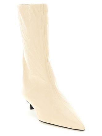 Jil Sander Craquel&eacute; Leather Ankle Boot - Cream