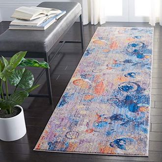 Safavieh Traditionell Teppich für Wohnzimmer, Esszimmer, Schlafzimmer - Bristol Collection, Kurzer Flor, Grau und Blau, 69 X 244 cm