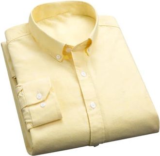 Generic Chemise en coton de couleur unie pour homme - Automne et hiver - Chemise décontractée à rayures avec poche - Coupe régulière, 6 Jaune, Taille XL