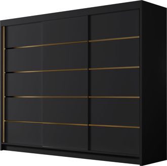 Mirjan24 Kleiderschrank mit Goldverzierung Aramao VII 250 cm Breit, Garderobenschrank, Schlafzimmerschrank mit Kleiderstange und Einlegeböden für Kleidung (Sch