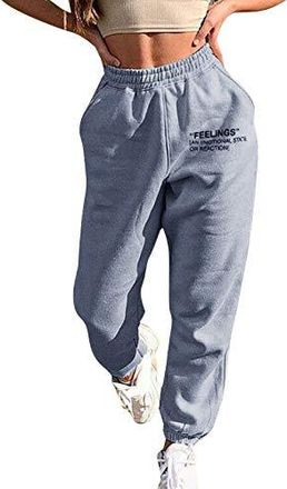 Minetom Pantalon de Jogging Long Femme Doux Casual Ample Pantalon de Surv&ecirc;tement Imprim&eacute; Running Training Fitness Yoga Pants avec Poches H Gris M