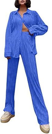 Generic Ensemble Pantalon Deux Pi&egrave;ces pour Femme Chemise Boutonn&eacute;e Florale Taille Haute Style Streetwear d&Eacute;t&eacute; Confortable et Tendance