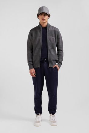 Eden Park Cardigan Zipp&eacute; En Coton Uni Gris &Agrave; Jeu De Maille