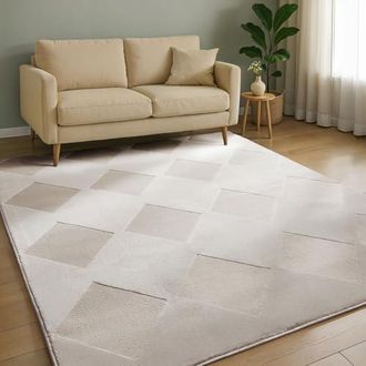 benuta Basic Tapis Salon Claire - Crème 160x230 cm - Minimaliste géométrique rétro - Facile Entretien - Compatible Chauffage - pour Chambre, Bureau, Couloir,