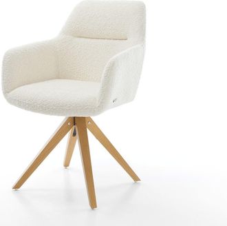 DELIFE Esszimmerstuhl Pejo-Flex Boucl&eacute; Wei&szlig; Holzgestell kantig Natur Taschenfederkern, Esszimmerst&uuml;hle