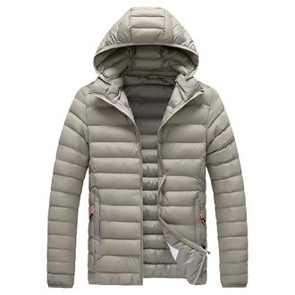 Generic Veste matelass&eacute;e l&eacute;g&egrave;re &agrave; fermeture &eacute;clair pour homme - Veste thermique &agrave; capuche pour randonn&eacute;e, voyage, kaki, 8XL