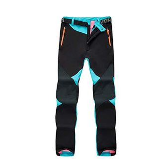 LaoZan Unisex Imperméable Pantalon Softshell Chaud Pantalon Randonnée Thermique Montagne Camping Pantalon de Ski Doublé en Polaire Synthétique (Bleu Ciel(Fem