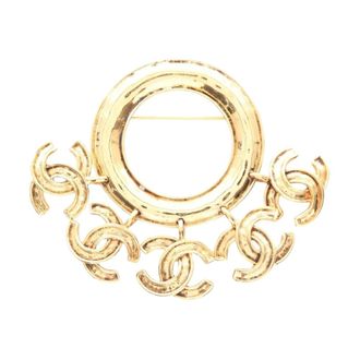 Chanel Broche Vintage Chanel Dor&eacute; Logo CC Pr&eacute;-appartenant - Femme - Pre-owned - Jaune - Taille: ONE Size