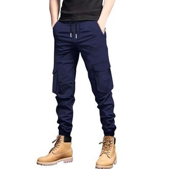 Generic Pantalon cargo pour homme, coupe ample, d&eacute;contract&eacute;, pantalon de jogging cargo pour entra&icirc;nement, randonn&eacute;e, pantalon basique multi-poches, bleu marin