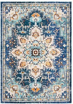 Safavieh Distressed Teppich für Wohnzimmer, Esszimmer, Schlafzimmer - Madison Collection, Kurzer Flor, Blau und Hellblau, 183 X 274 cm