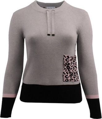 Passioni Strickpullover mit Leoprint und Tasche