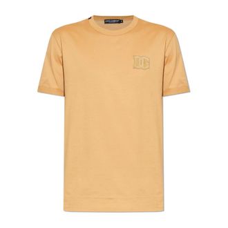 Dolce & Gabbana Homme, Tops, Beige, Taille: 2XL T-shirt avec logo brod&eacute;