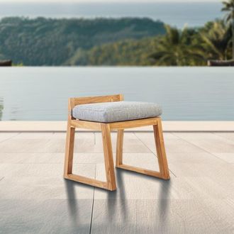 Puma Naturel - Chaise de table extérieur en teck massif, 50x59.5x56 cm, avec coussins gris perlé, sans dossier (NATOFCH50S)