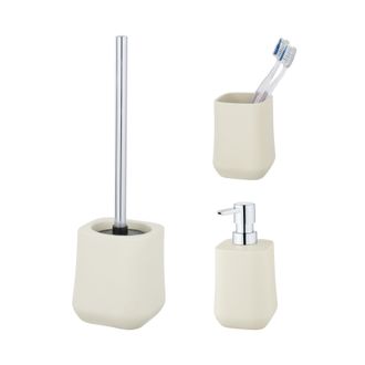 Sch&ouml;ner Wohnen Kollektion Bad-Accessoire Set Mod. Adine 3tlg aus hochwertiger Keramik in Ecru rutschsicherer Seifenspender Zahnputzbecher WC-Garnitur Ma&szlig;e 11x38,5 cm