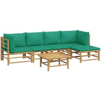 vidaXL Salon de jardin 6 pcs avec coussins vert bambou vidaXL
