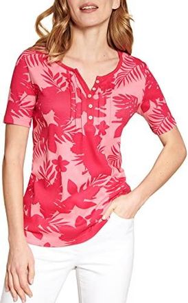 Damart Tee-Shirt Coton Uni Et Imprim&eacute;, Femme, Col Tunisien, Hibiscus Imp, 34/36