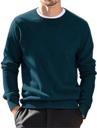 Generic Pull d&eacute;contract&eacute; &agrave; col rond pour homme - Pull en tricot &agrave; manches longues - Solide et d&eacute;contract&eacute;, 195, XXL