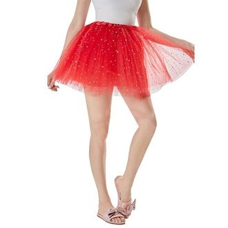 Generic Jupe tutu pour femme avec int&eacute;rieur et superposition, Rouge, Taille unique