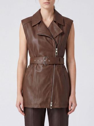 Sportmax Gilet de motard court en cuir avec ceinture r&eacute;glable &agrave; la taille