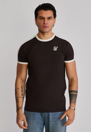 Siksilk Herren Braun-Ecru Streifen Ringer T-Shirt XXL